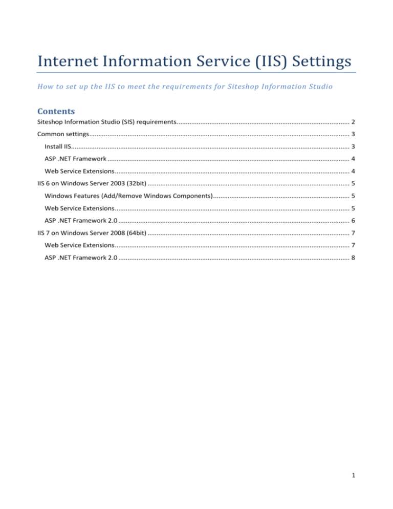 Internet Information Service (IIS) Settings