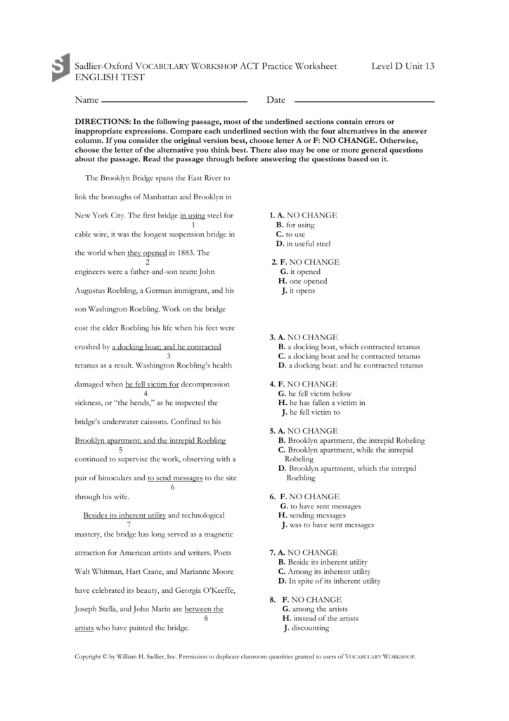 Vocabulary Workshop Level E Unit 13 Answers Slidedocnow