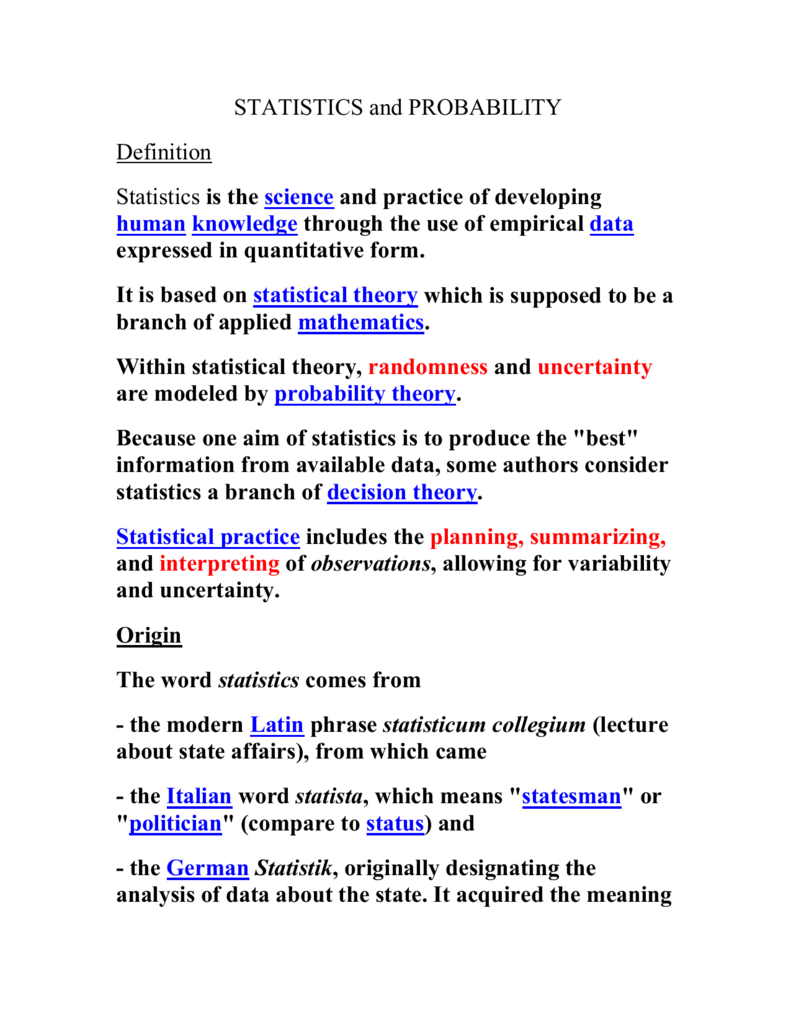 STATISTICS And PROBABILITY Definition Statistics Is The Science