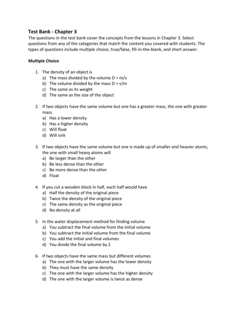 Test Bank Chapter 3 Middle School Chemistry Test Bank Chapter 3 Middle School Chemistry