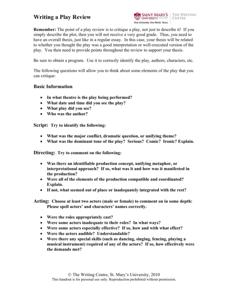 Writing A Play Review Saint Mary s University Writing A Play Review Saint Mary s University