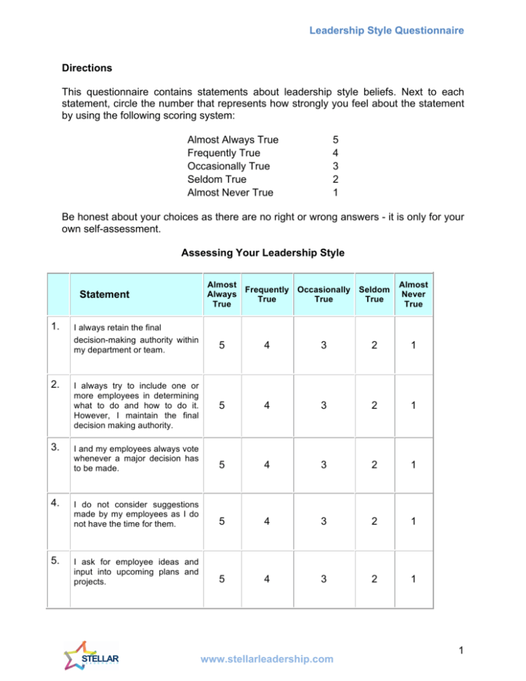 Autocratic Democratic Leadership Style ionnaire
