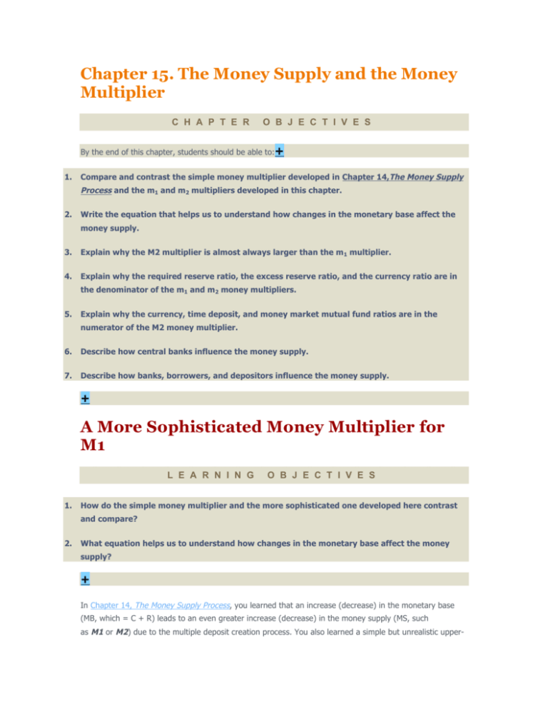Chapter 15 The Money Supply And The Money Multiplier A More