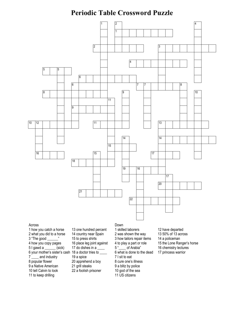 Periodic Table Crossword Puzzle Answer Key Awesome Home