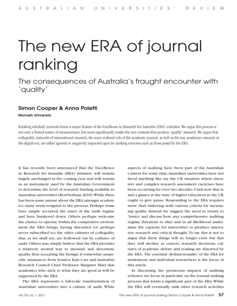 The New ERA Of Journal Ranking