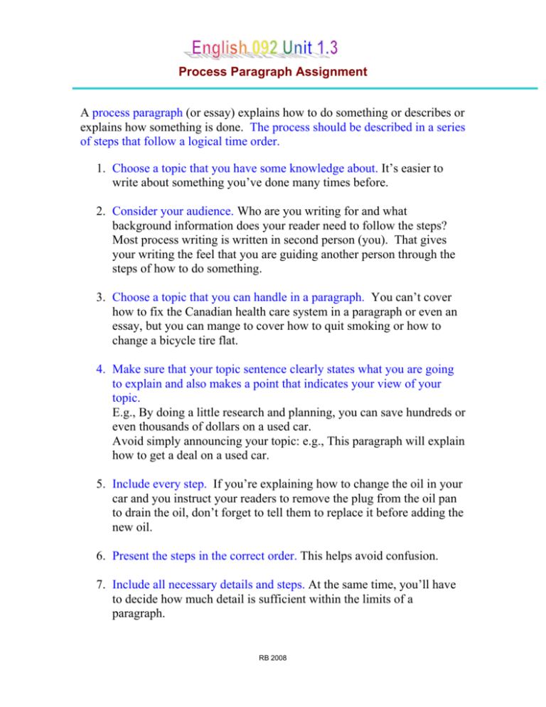 Writing A Process Paragraph Writing A Process Paragraph