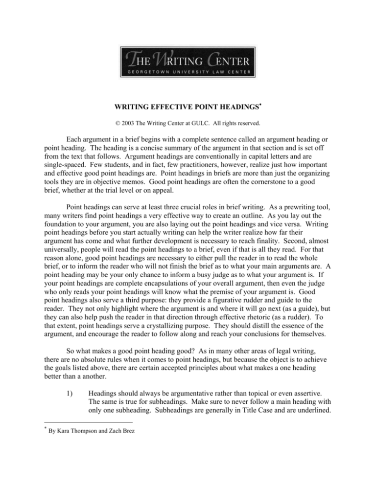 Writing Effective Point Headings Writing Effective Point Headings