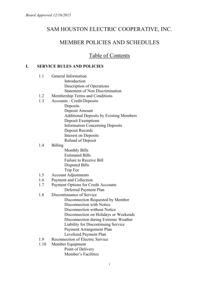 Member Policies & Schedules