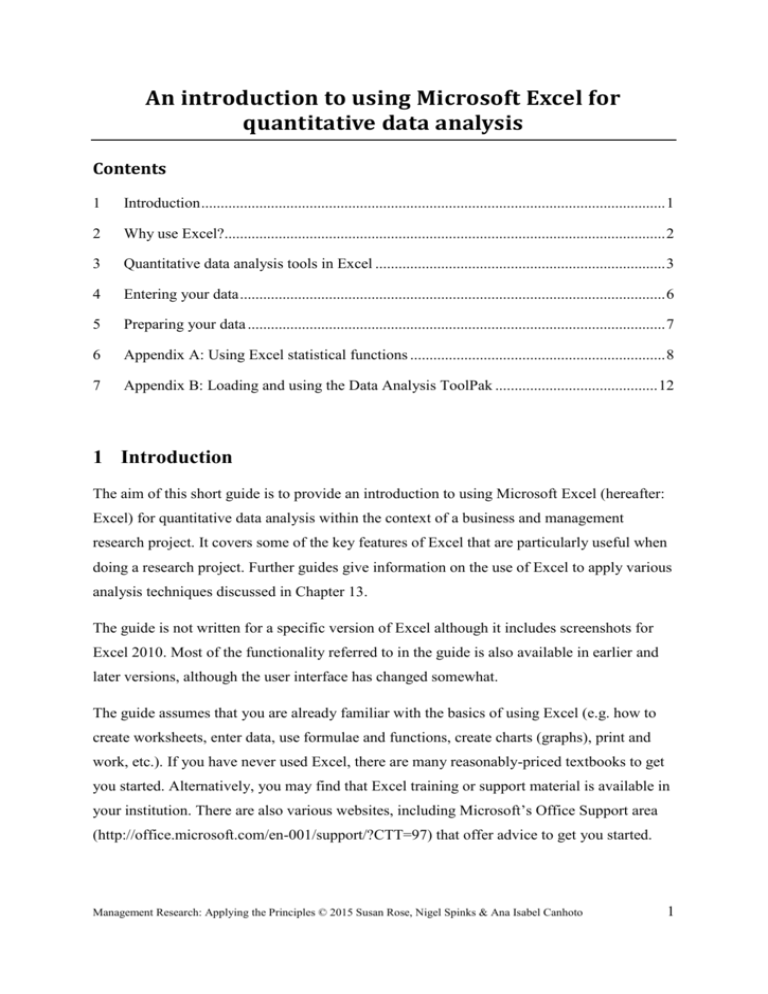 An Introduction To Using Microsoft Excel For Quantitative Data Analysis