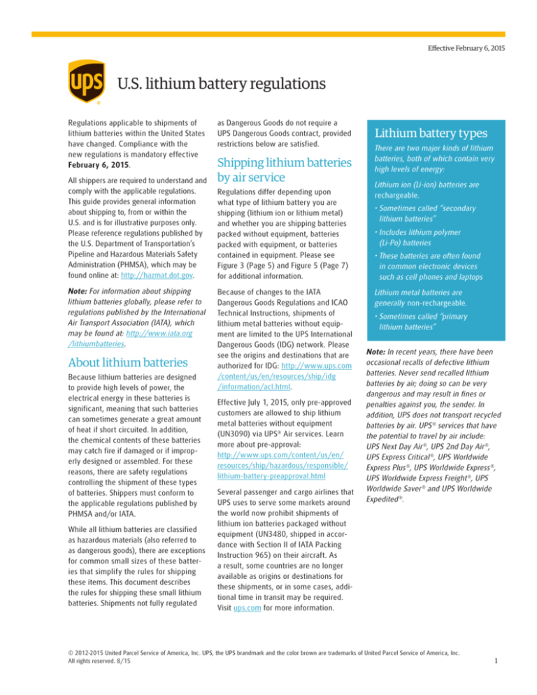 US Lithium Battery Regulations
