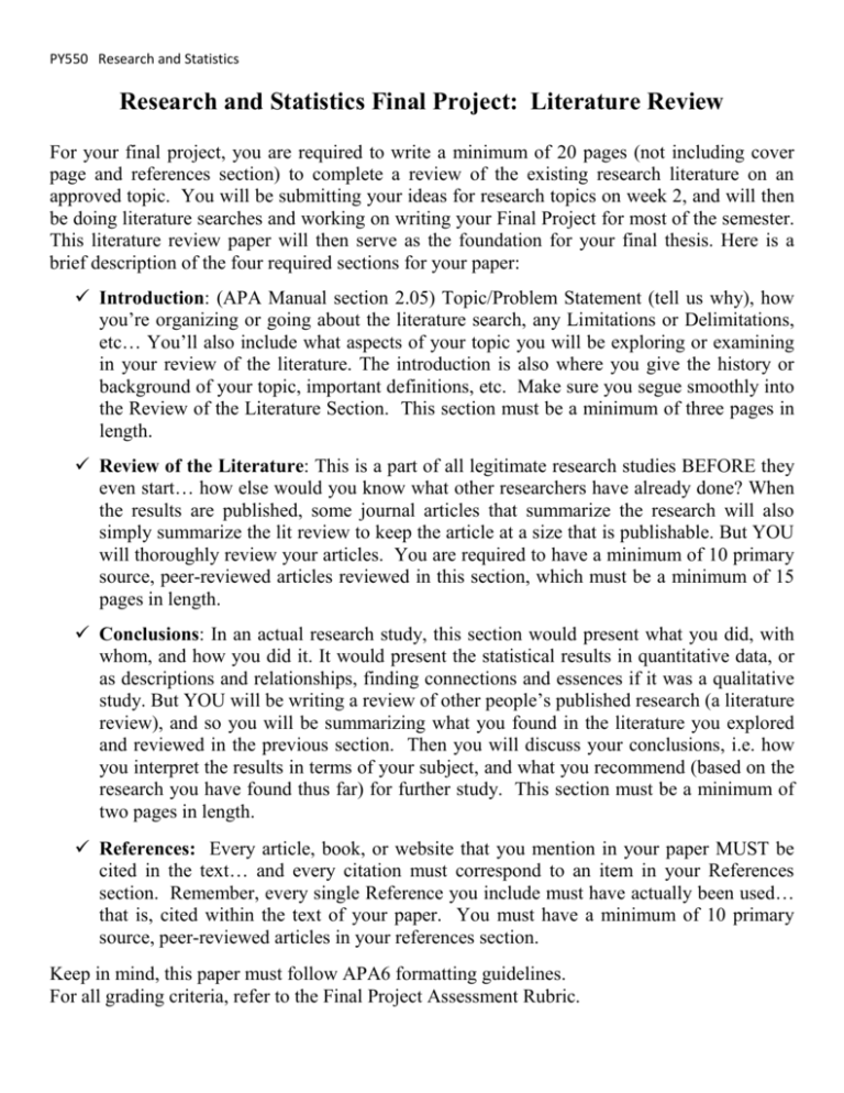Research Statistics Literature Review Project