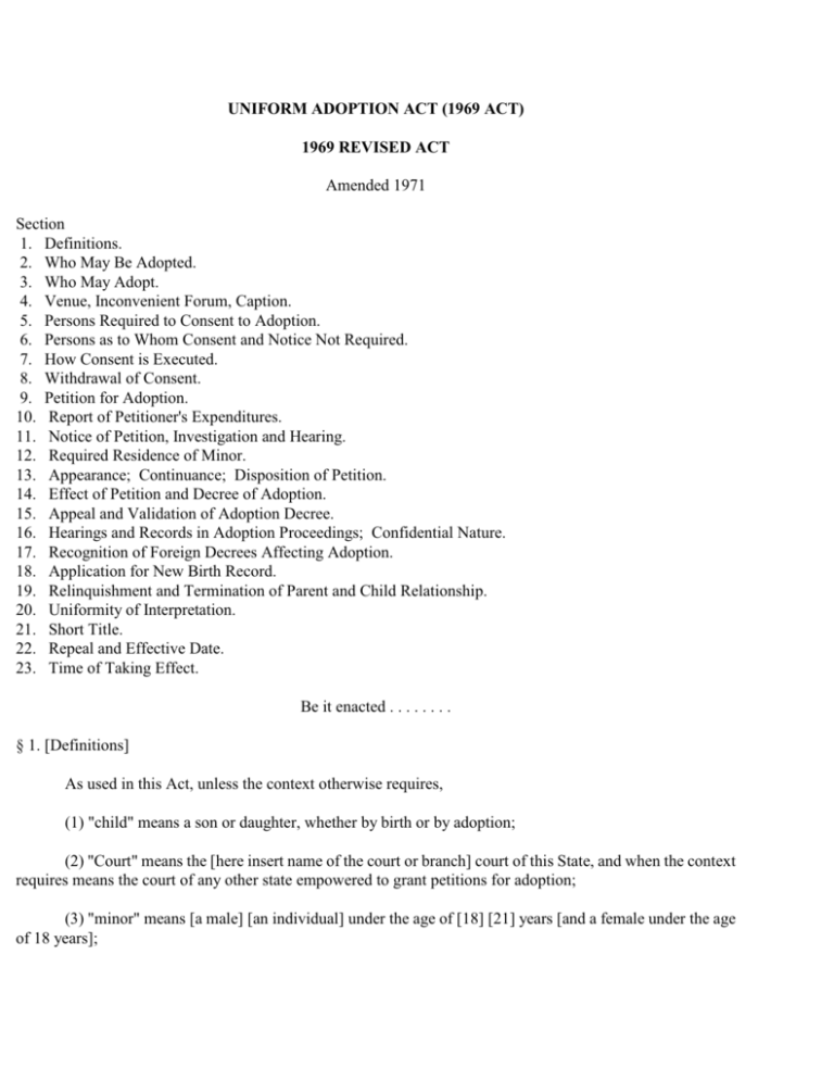 UNIFORM ADOPTION ACT 1969 ACT UNIFORM ADOPTION ACT 1969 ACT