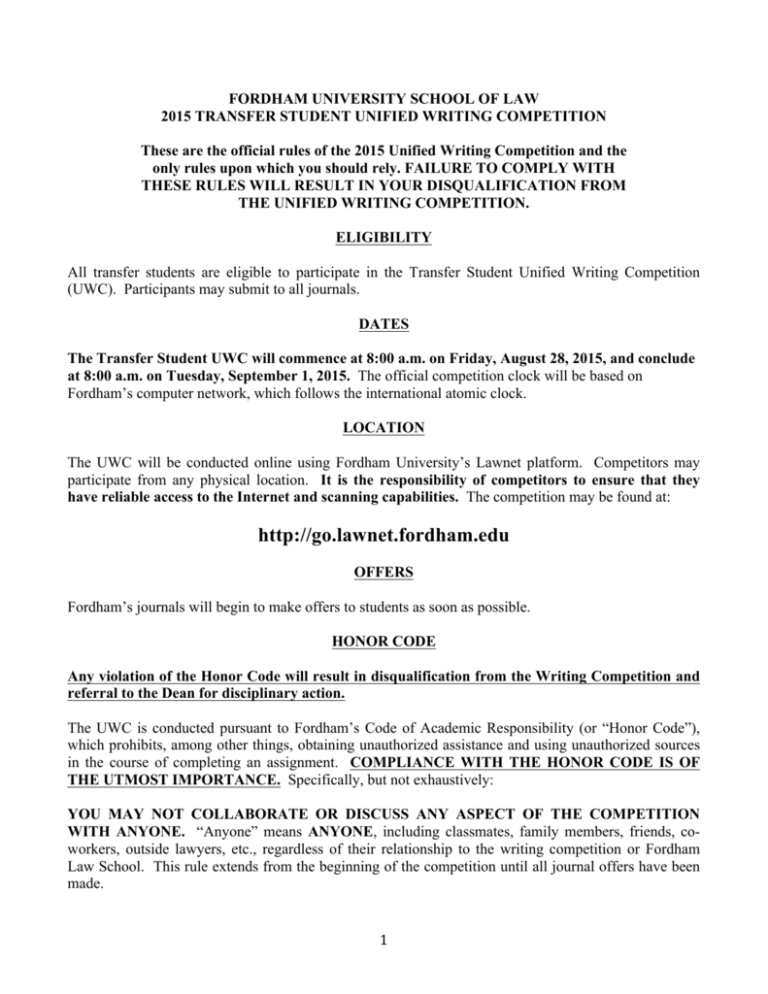 2015 Transfer Student Writing Competition Rules 2015 Transfer Student Writing Competition Rules