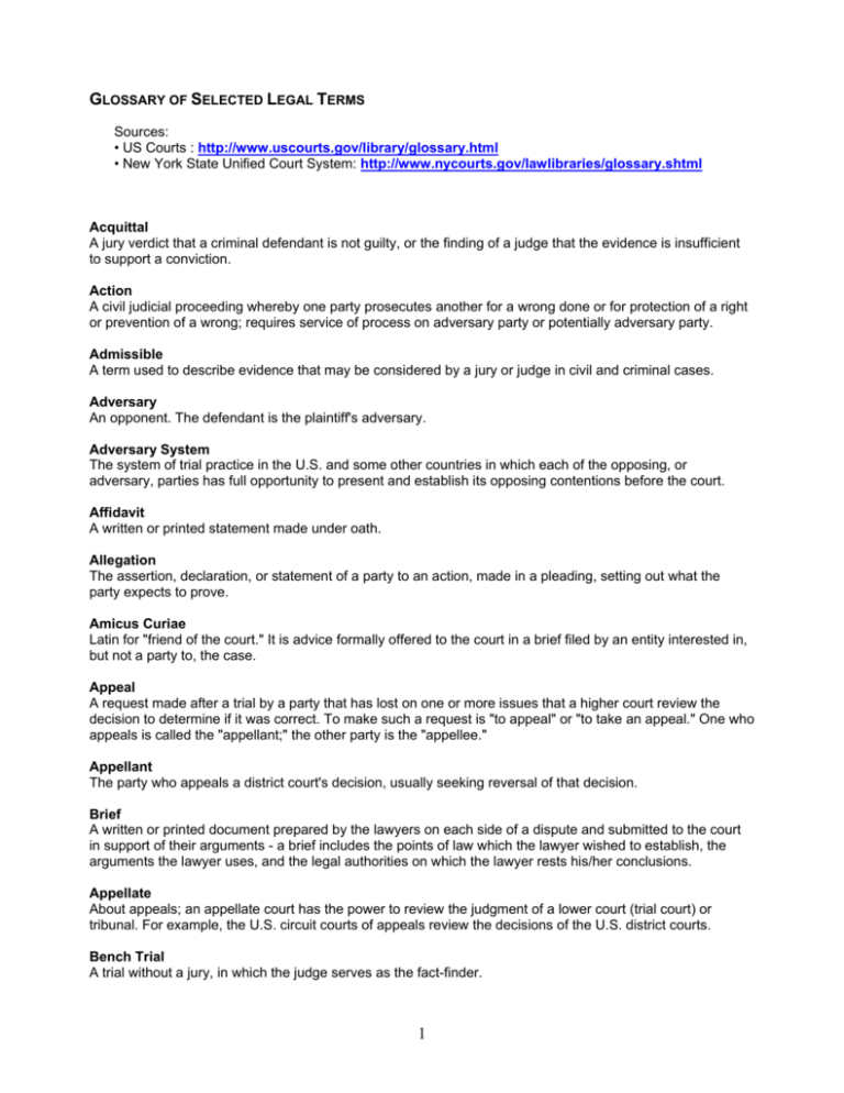 Glossary Of Selected Legal Terms