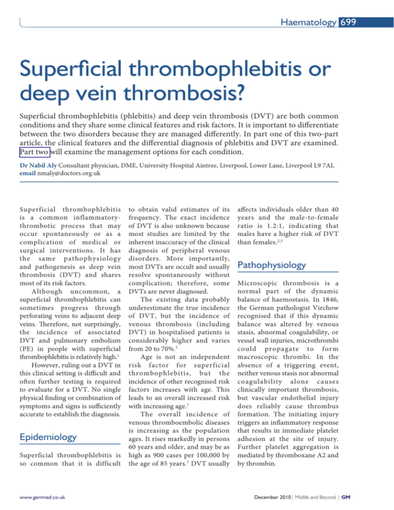 Superficial Thrombophlebitis Or Deep Vein Thrombosis