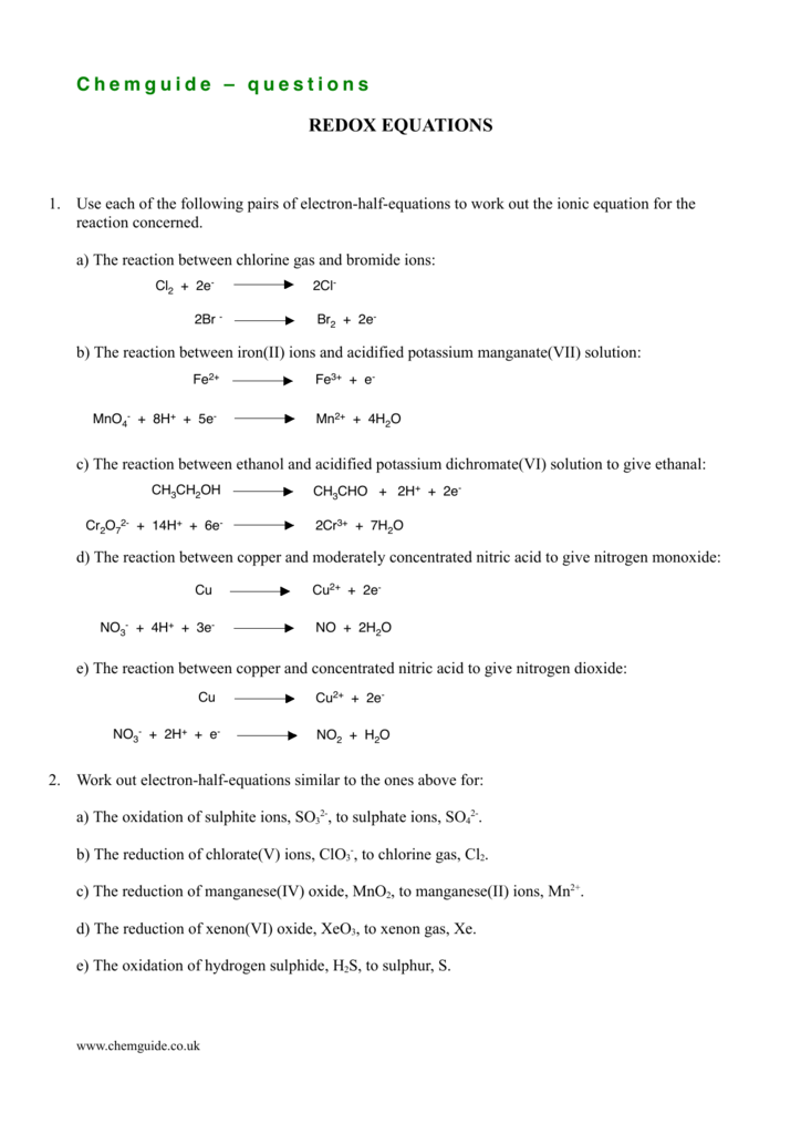 Electrochemical Cells Worksheet Answers