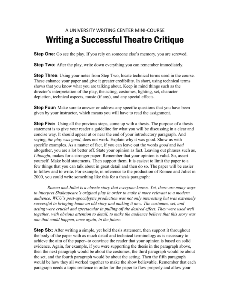 Writing A Successful Theatre Critique A Mini Course