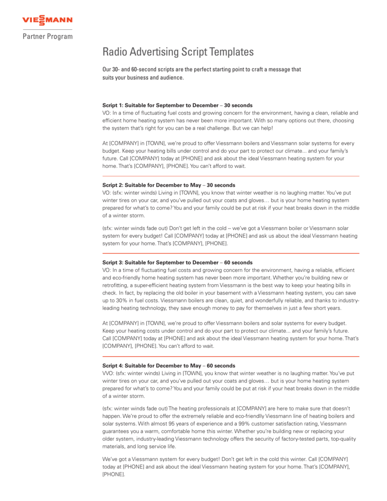 Appendix A Radio Advertising Script Templates