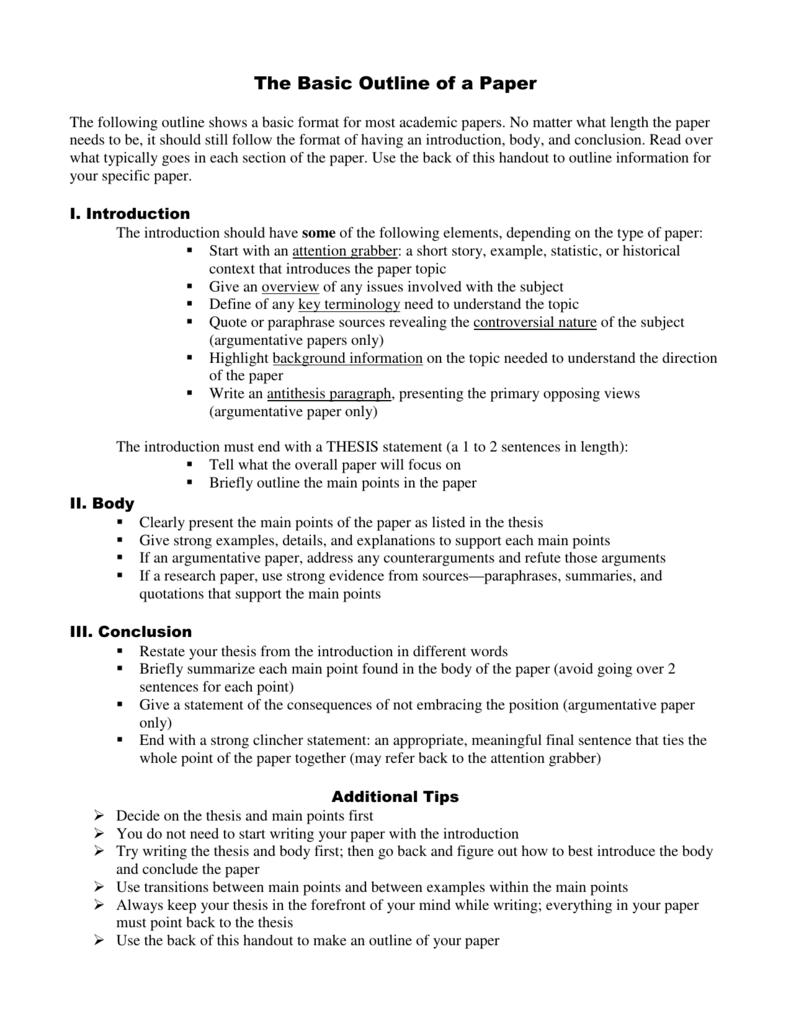 The Basic Outline Of A Paper
