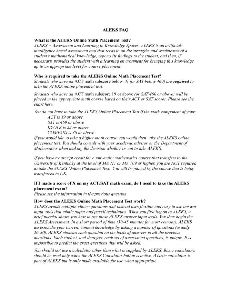 ALEKS FAQ What Is The ALEKS Online Math