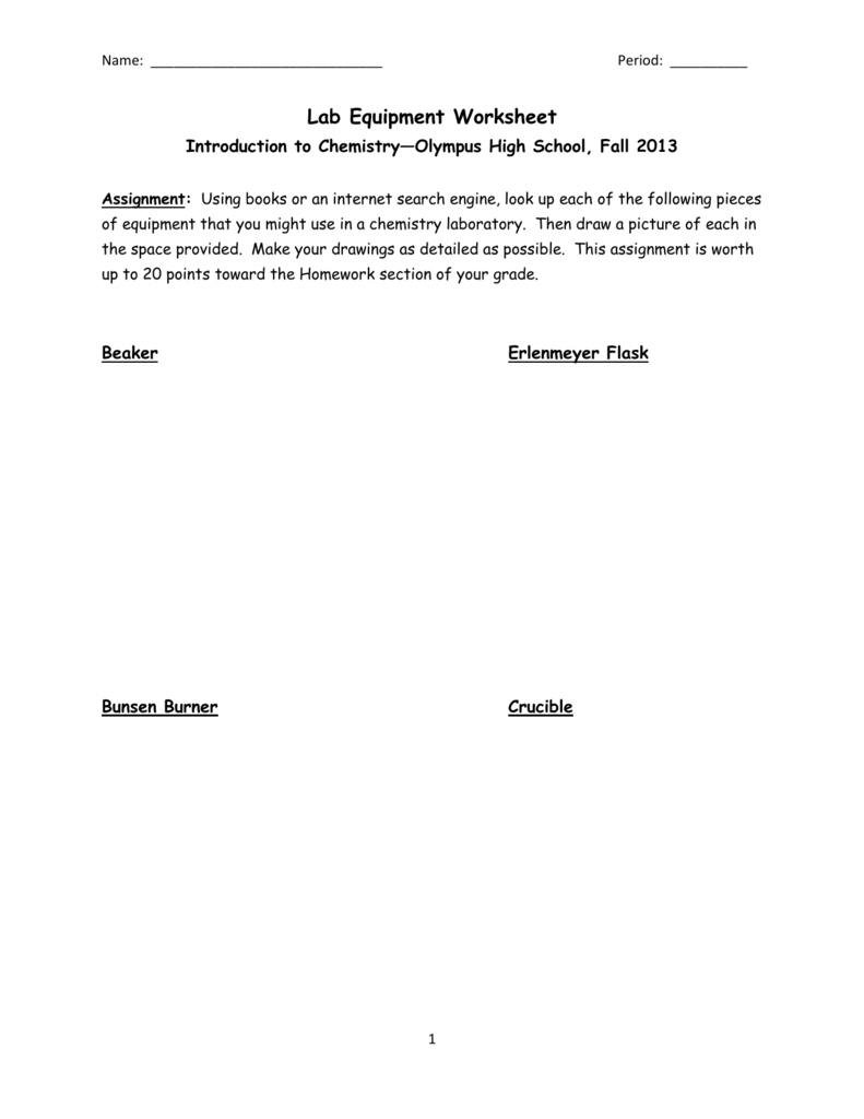 Lab Equipment Worksheet Lab Equipment Worksheet