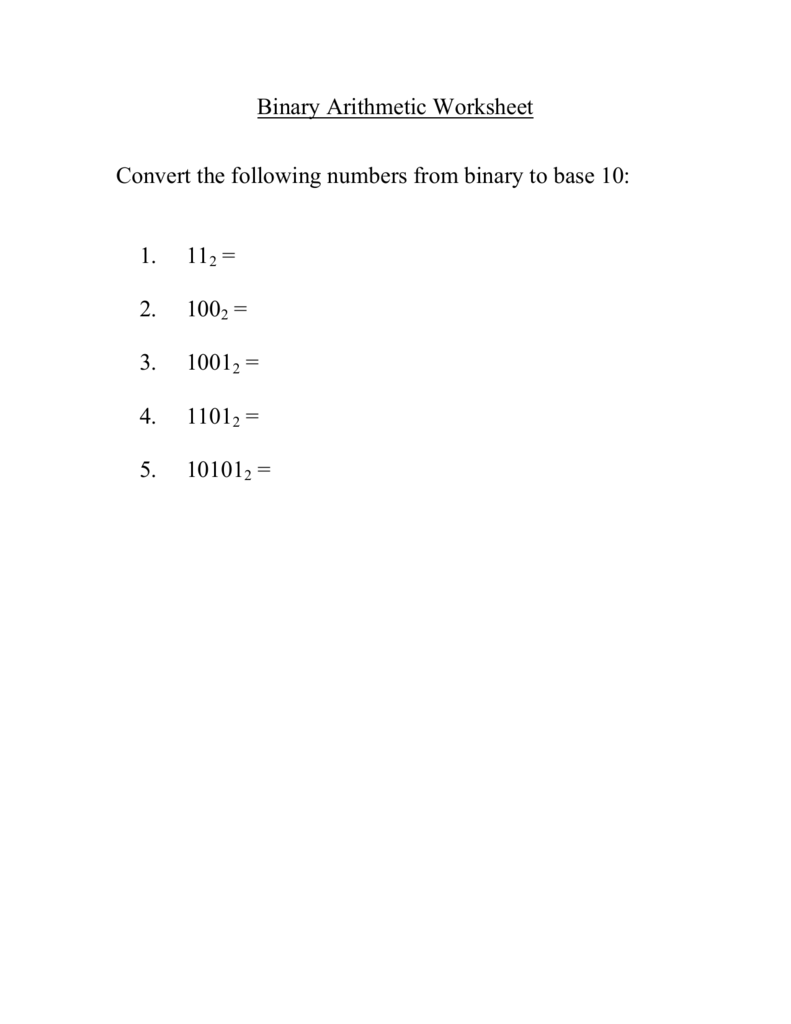 Number Bases Worksheet