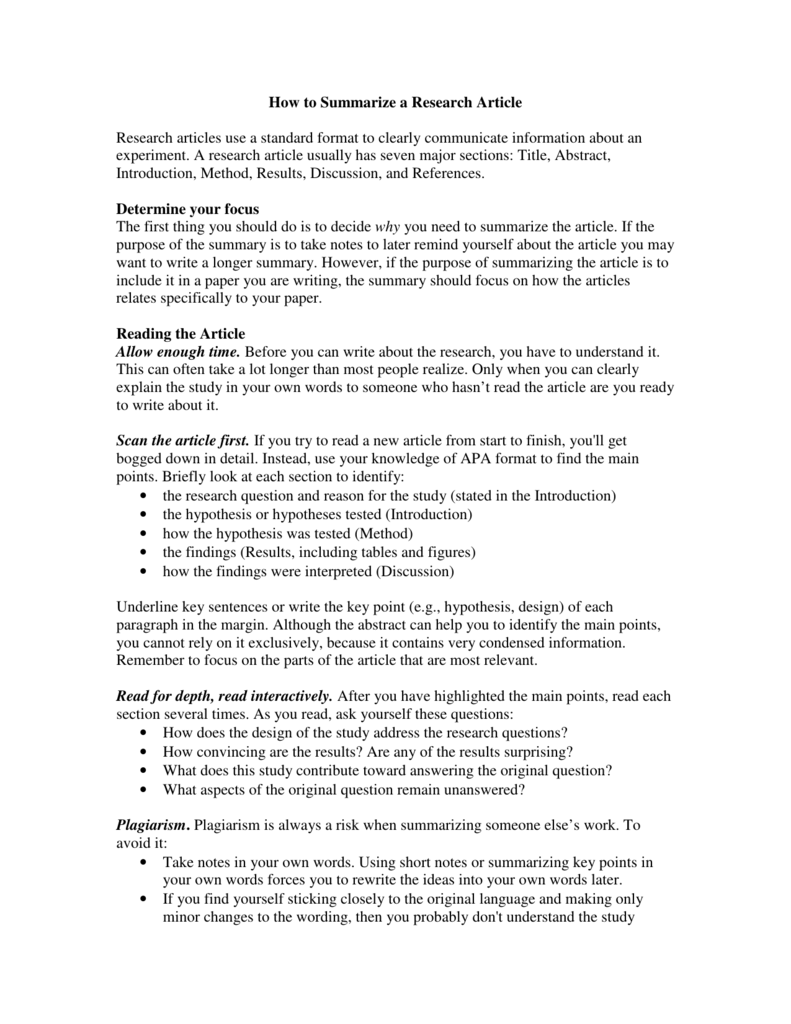 How To Summarize A Research Article Research Articles Use A