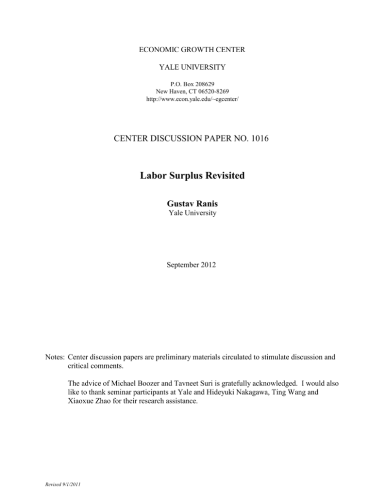 Labor Surplus Revisited Labor Surplus Revisited