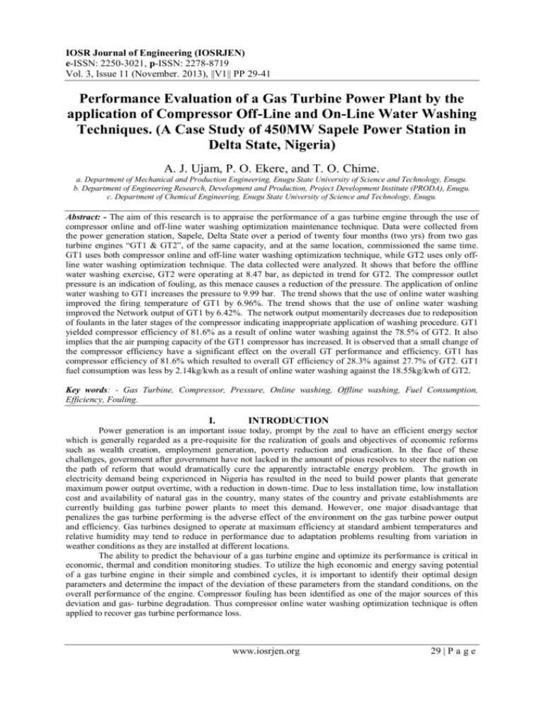Performance Evaluation of a Gas Turbine Power Plant by the
