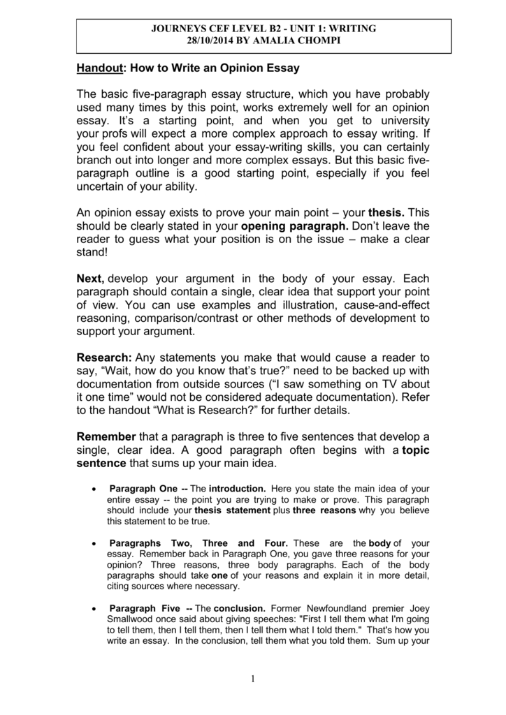 Unit 1 Writing How To Write An Opinion Essay