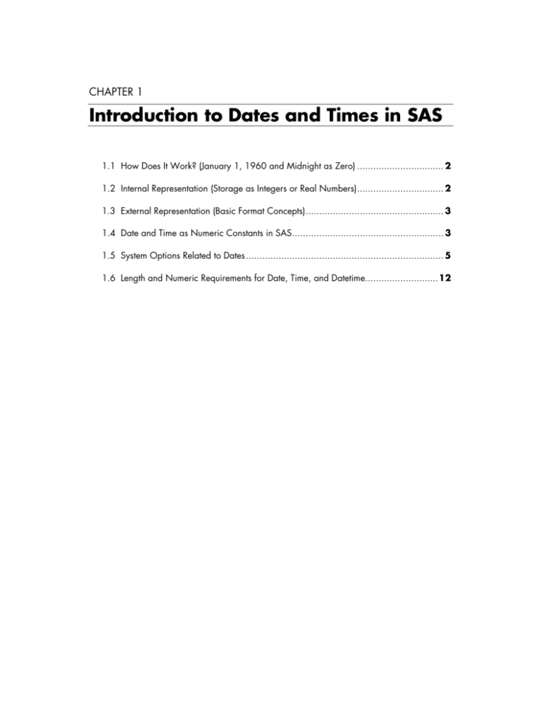 CHAPTER 1 Introduction To Dates And Times In SAS