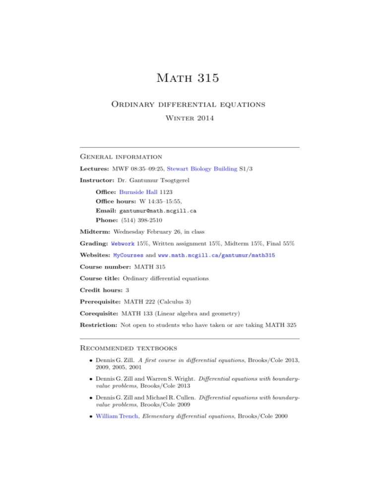Math 315 Course Outline Math 315 Course Outline
