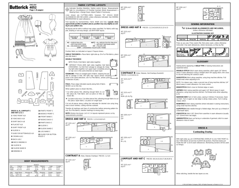 SEWING INFORMATION GLOSSARY DRESS A