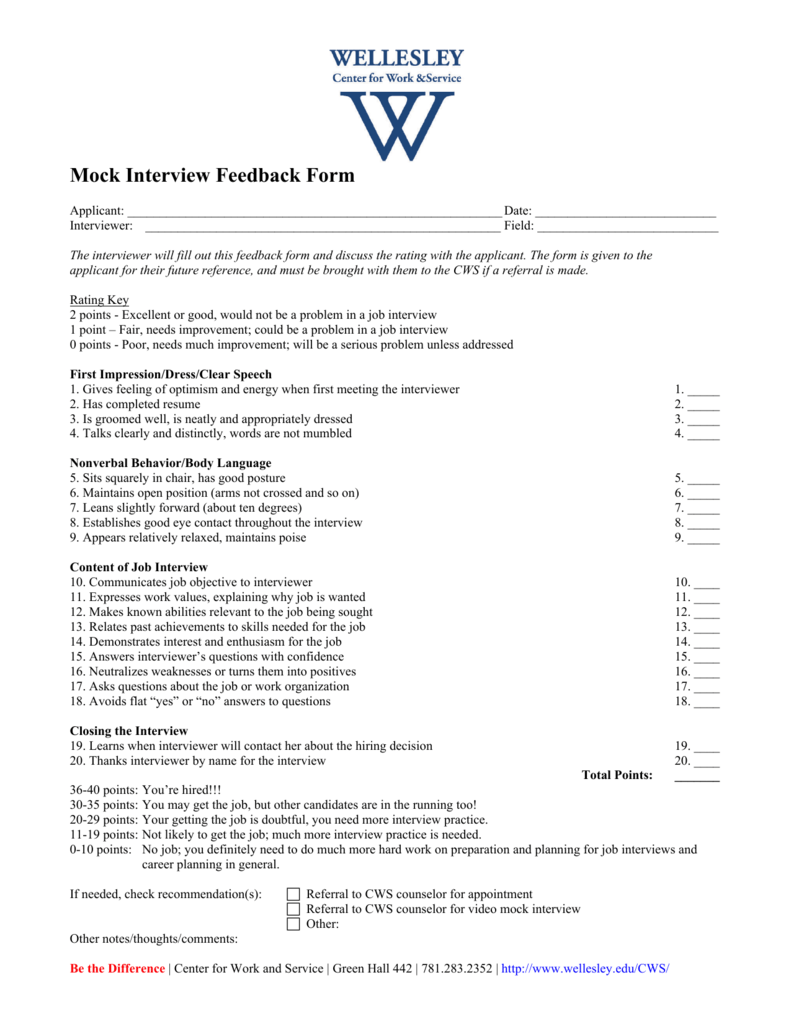 Mock Interview Feedback Form