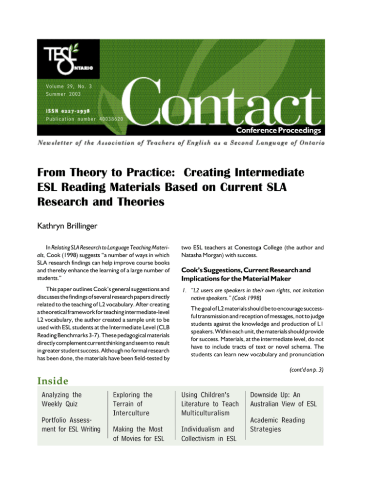 From Theory to Practice: Creating Intermediate ESL Reading