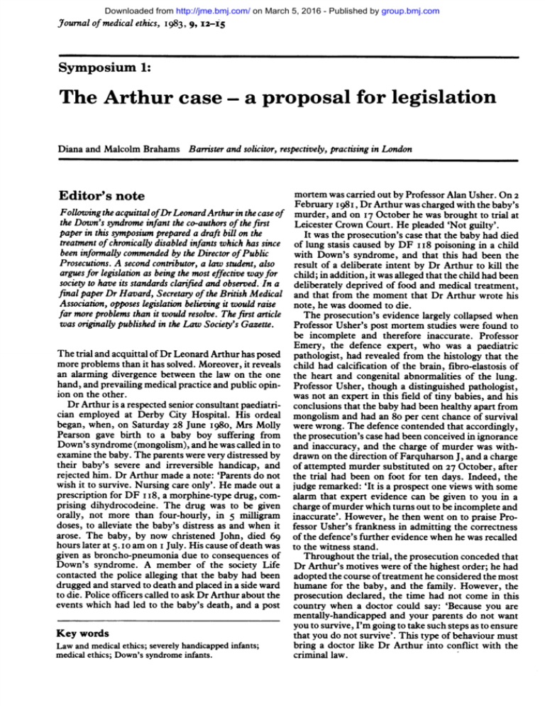 The Arthur case - a proposal for legislation