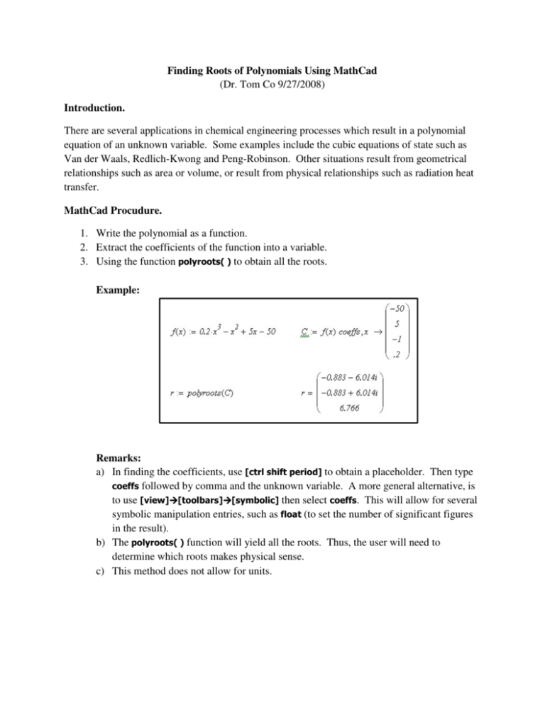 Finding Roots Of Polynomials Using MathCad