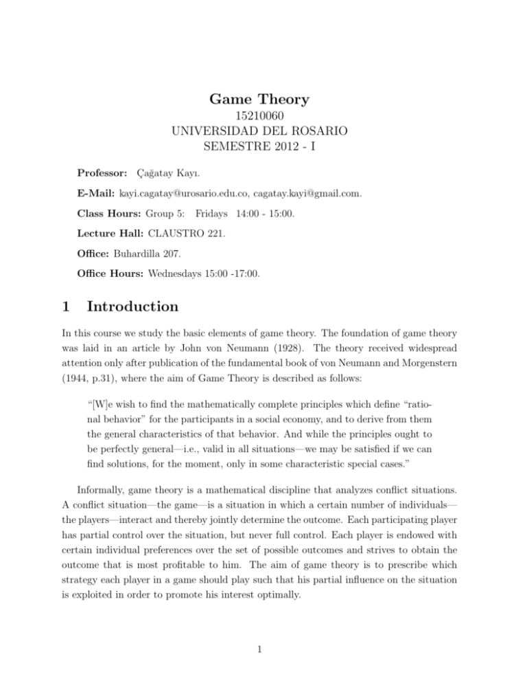 Game Theory 1 Introduction