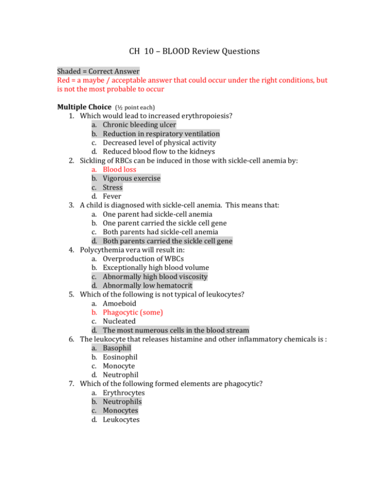 CH 10 BLOOD Review Questions