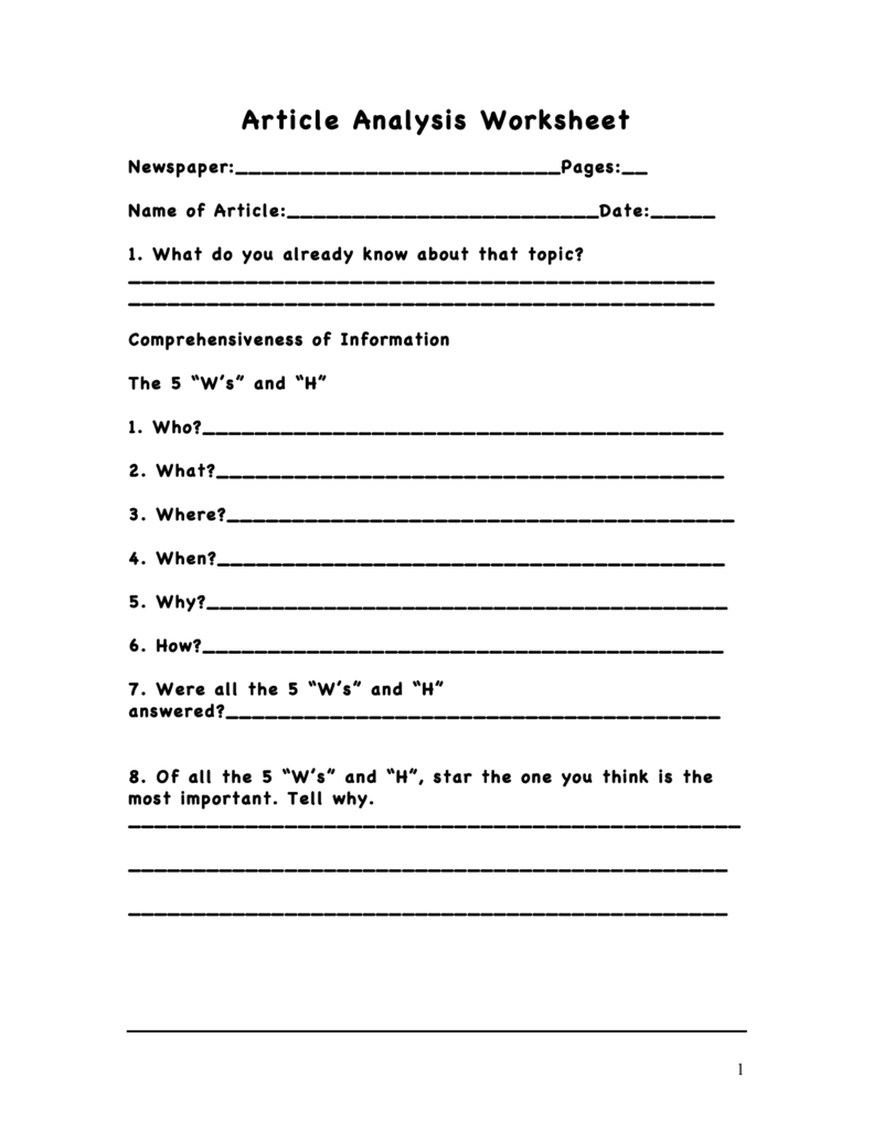 Article Analysis Worksheet Southington Public Schools Article Analysis Worksheet Southington Public Schools