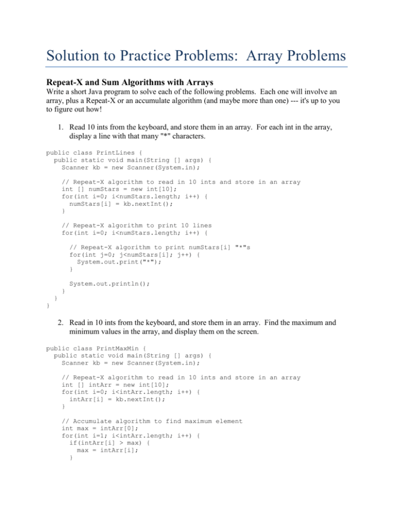 Solution To Practice Problems Array Problems