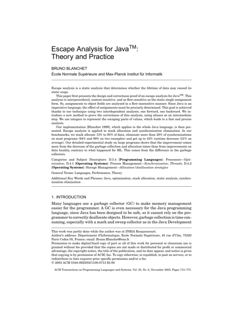 Escape Analysis For Java Theory And Practice 