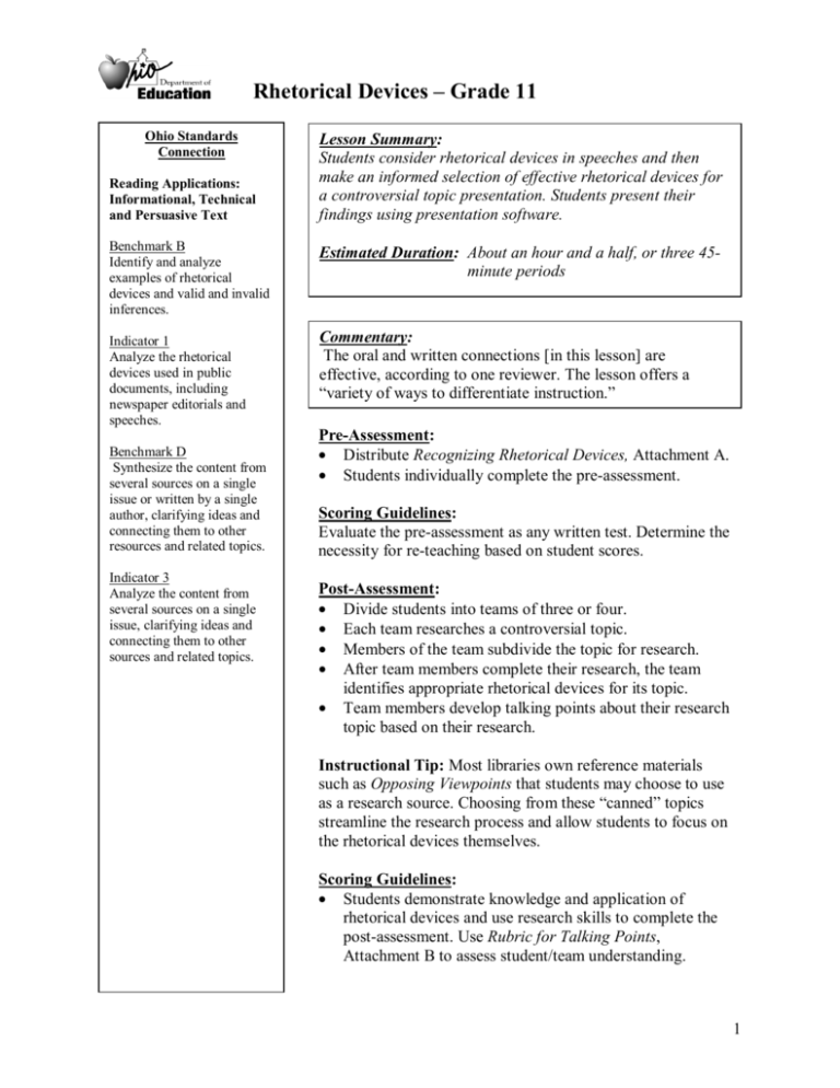 Rhetorical Devices Grade 11 Rhetorical Devices Grade 11