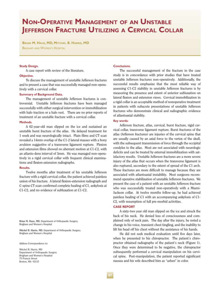 Non-Operative Management of an Unstable Jefferson Fracture