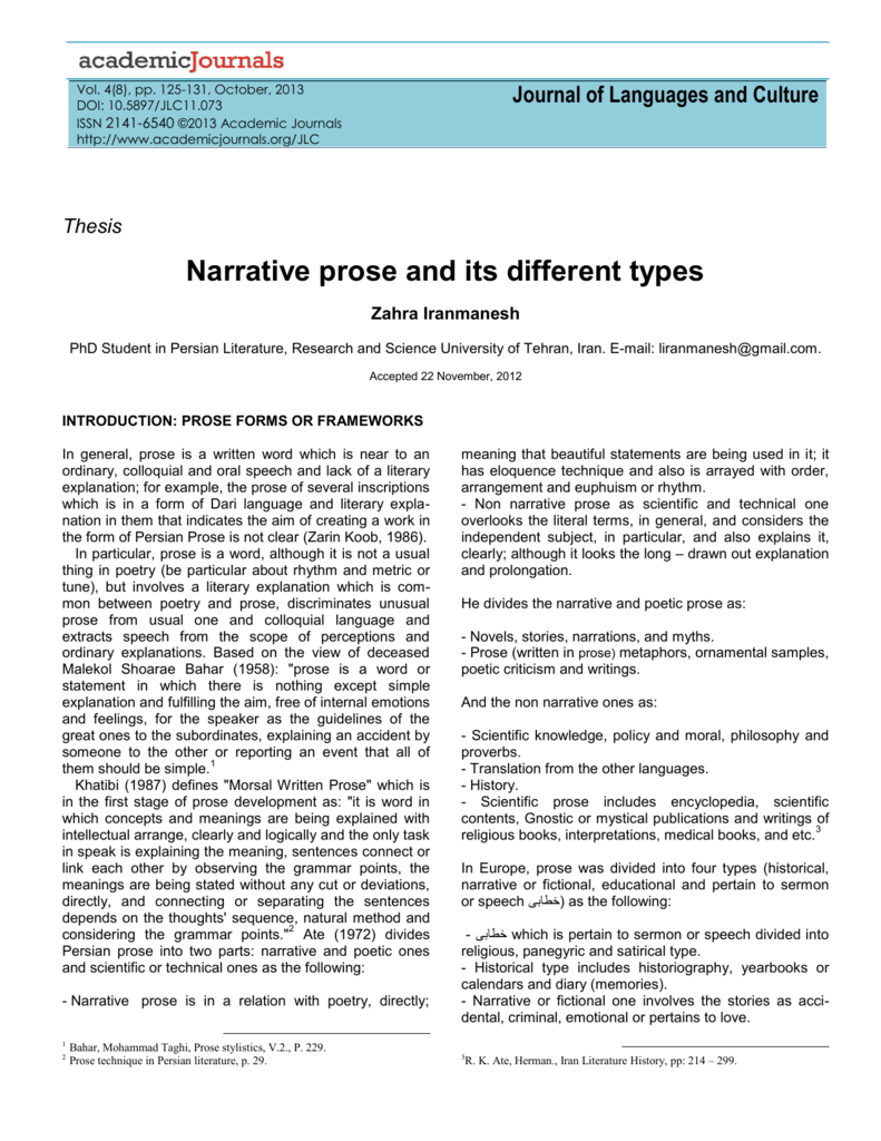 Narrative Prose And Its Different Types