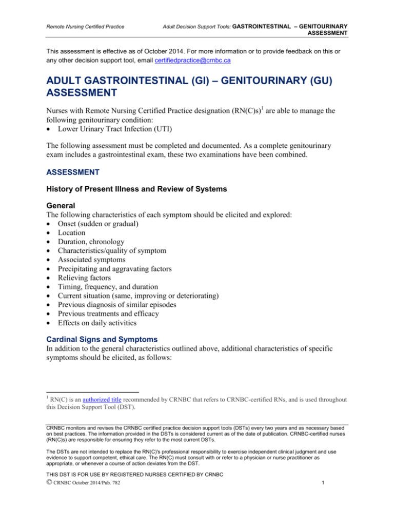 Adult Gastrointestinal GI Genitourinary GU Assessment Adult Gastrointestinal GI Genitourinary GU Assessment