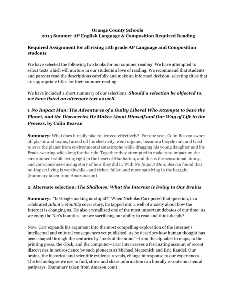 11th Grade Summer Reading For AP English