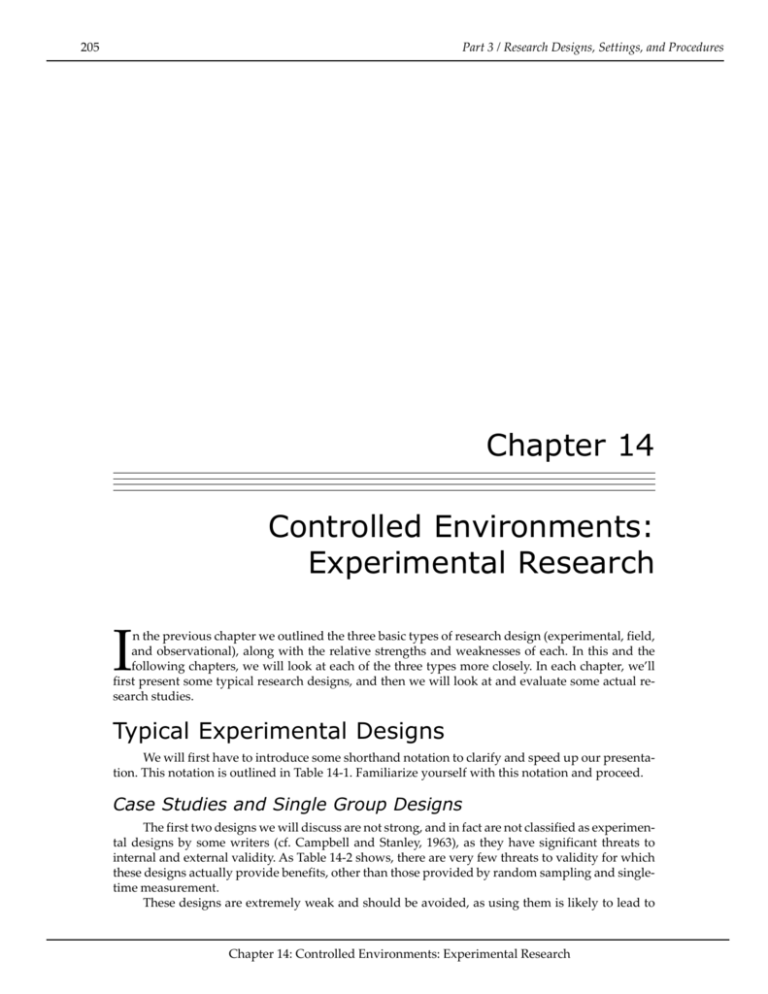 Chapter 14 Controlled Environments: Experimental Research