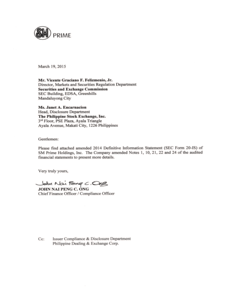 2014 SEC Form 20 IS Definitive Statement 2014 SEC Form 20 IS Definitive Statement