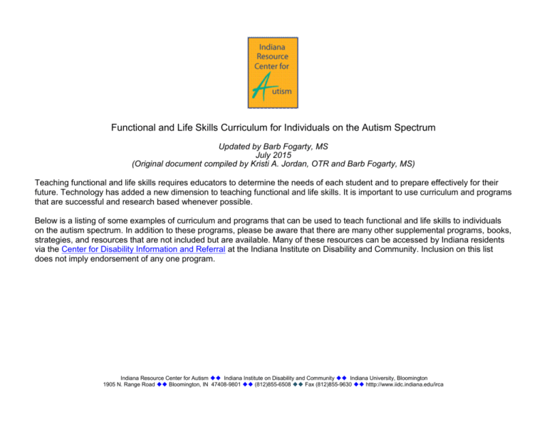 Functional And Life Skills Curriculum For Individuals